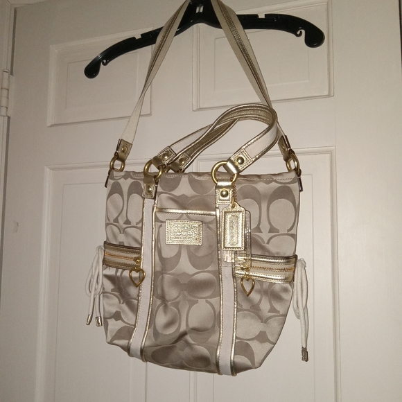 Coach | Bags | Coach Poppy Collection Large Tan Cream And Sparkly Gold ...